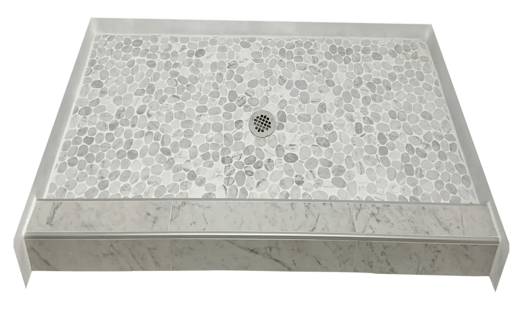 Marble Pebble Shower Pan – CASTAWAY | Pre-Tiled Calcutta Stone – Muraflo